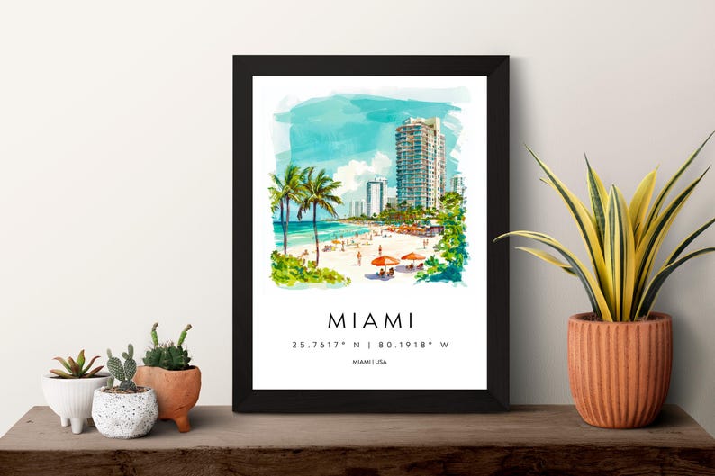Miami Watercolor Poster Miami Travel Print Miami Wall Art Miami ...
