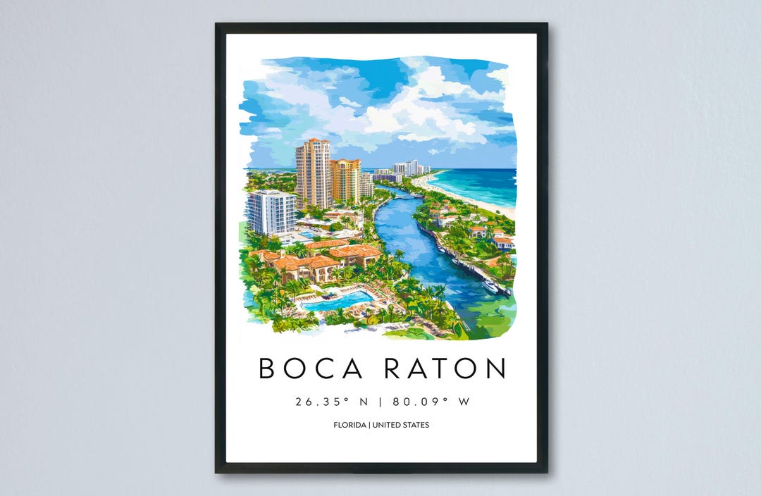 Boca Raton Watercolor Poster Wall Art Boca Raton Wall Decor Home Décor ...