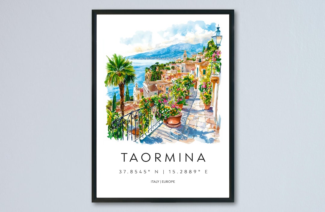 Taormina Watercolor Poster Taormina Sicily Travel Print Wall Art ...
