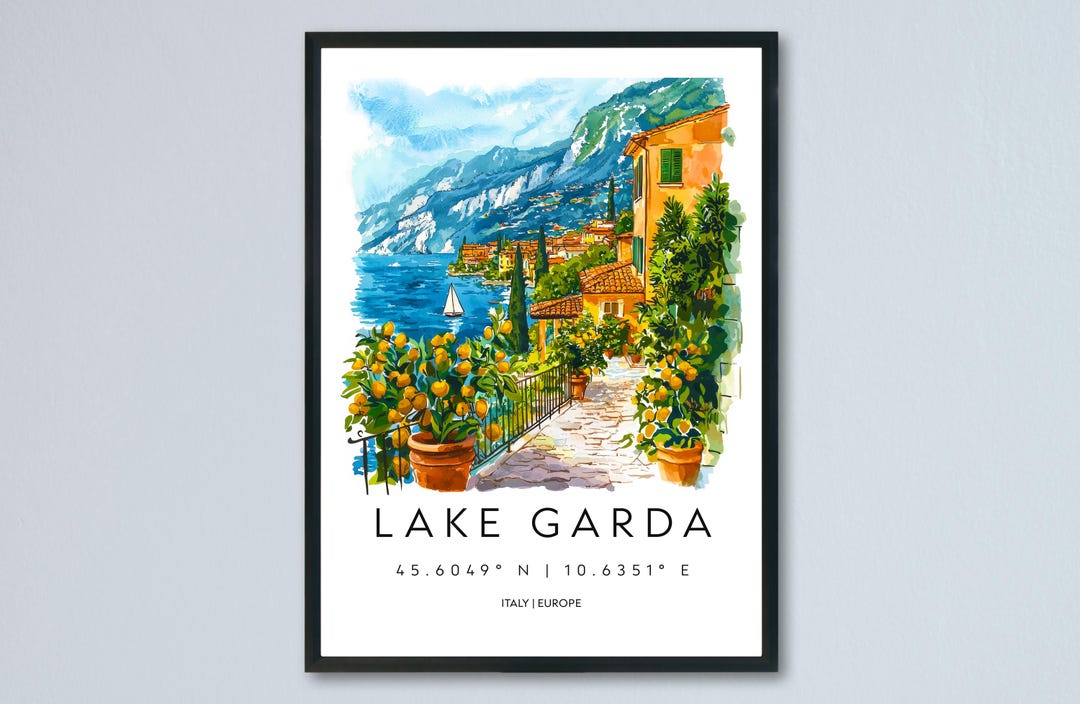 Lake Garda Watercolor Poster Lake Garda Travel Print Lake Garda Wall ...
