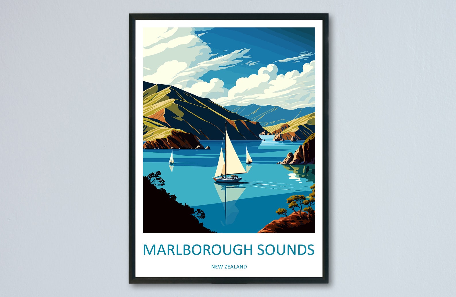 Marlborough Sounds Travel Print Wall Art Marlborough Sounds Wall ...
