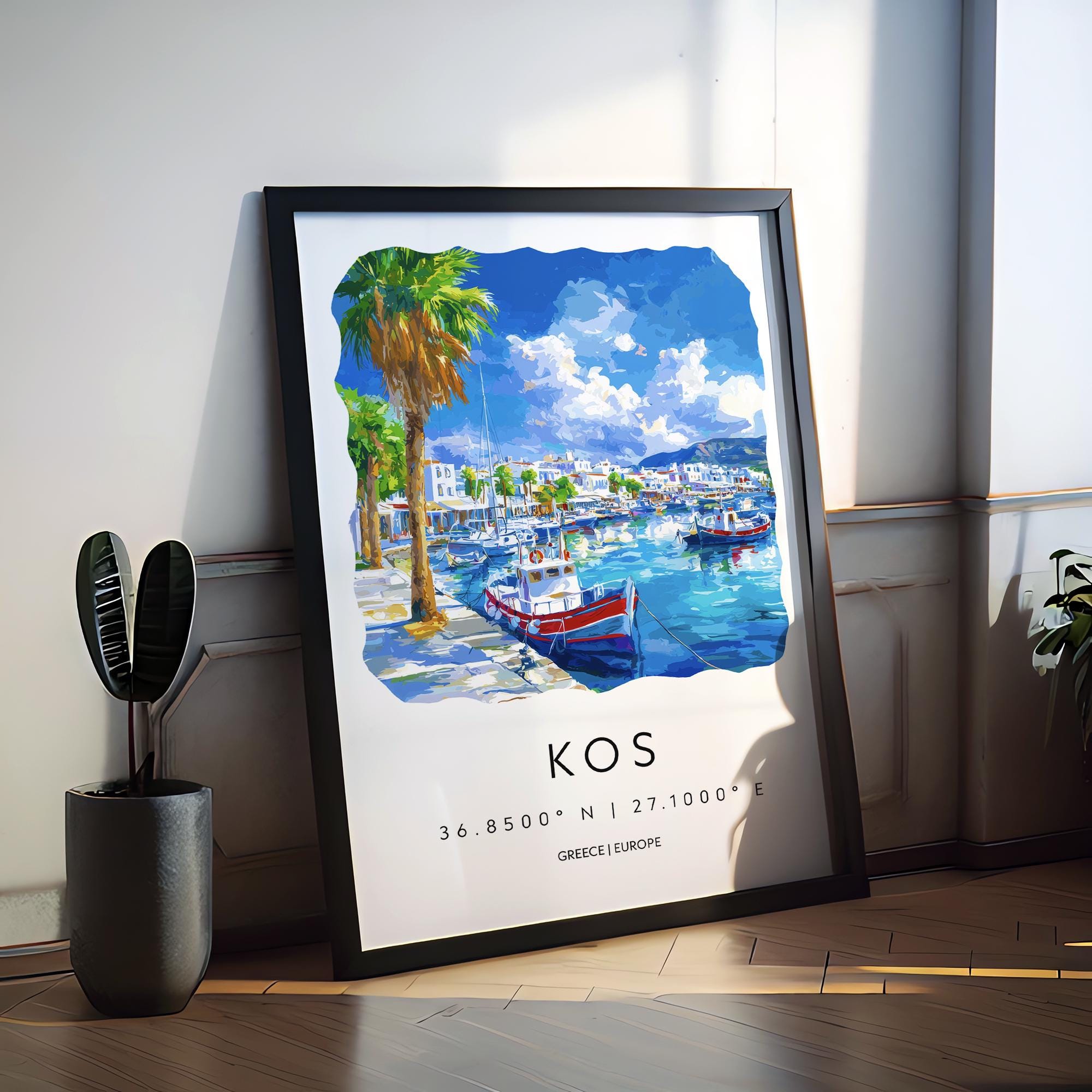 Kos Watercolor Poster Kos Greece Travel Print Wall Art Kos Home Decor ...