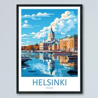Vintage Helsinki Skyline Painting, Helsinki Canvas Print, Large ...