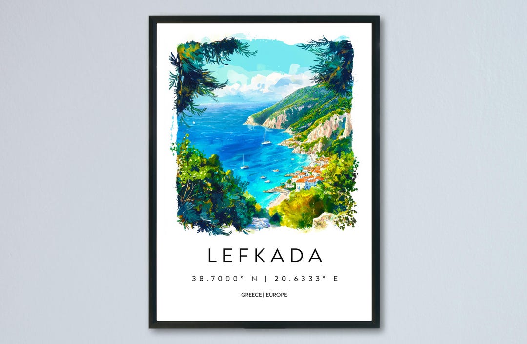 Lefkada Watercolor Poster Lefkada Greece Travel Print Wall Art Lefkada ...