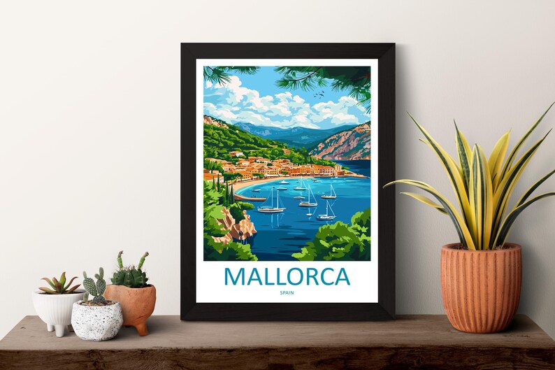 Mallorca Travel Poster Spain Wall Art Island View Print Coastal Scene ...