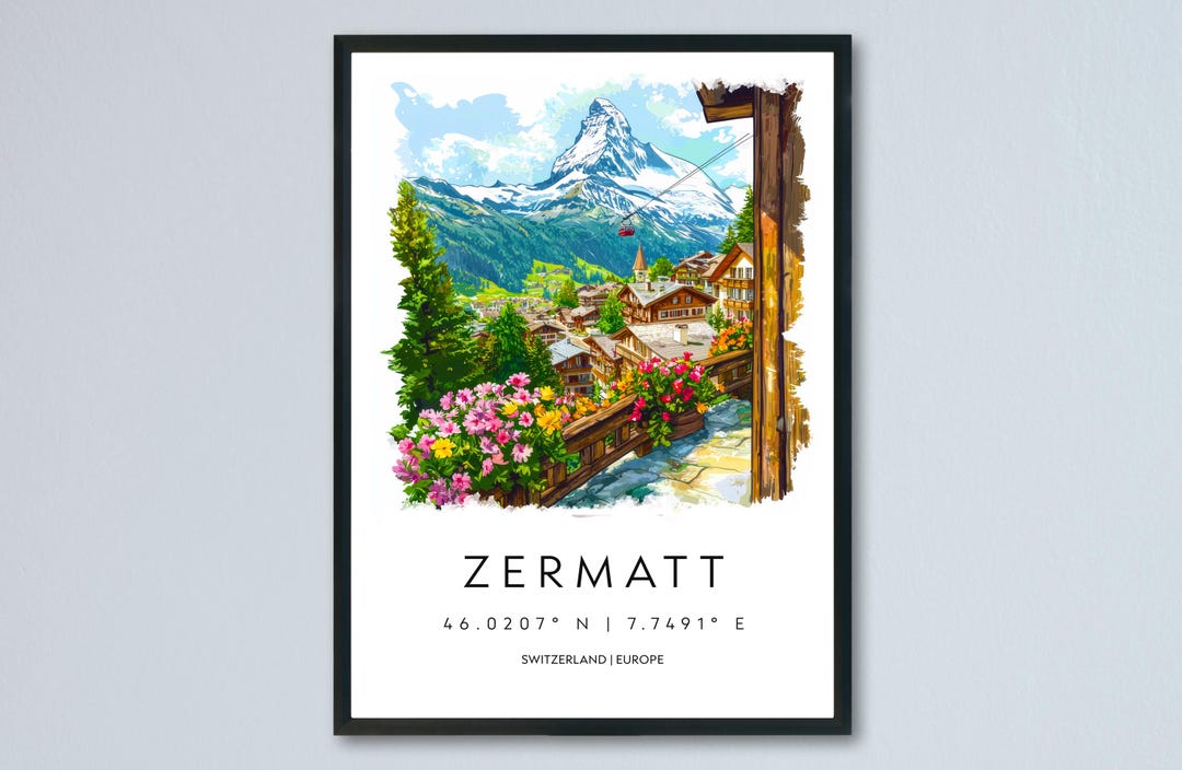 Zermatt Watercolor Poster Zermatt Travel Print Zermatt Wall Art Zermatt ...