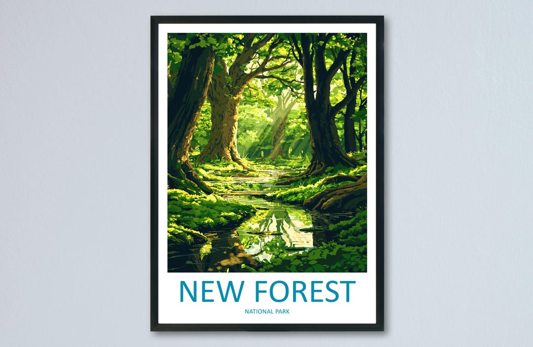 New Forest Travel Poster England Wall Art Woodland Print Heathland View ...