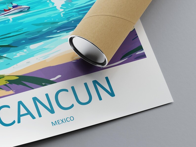 Cancun Cartoon Travel Poster Mexico Wall Art Beach Resort Print ...