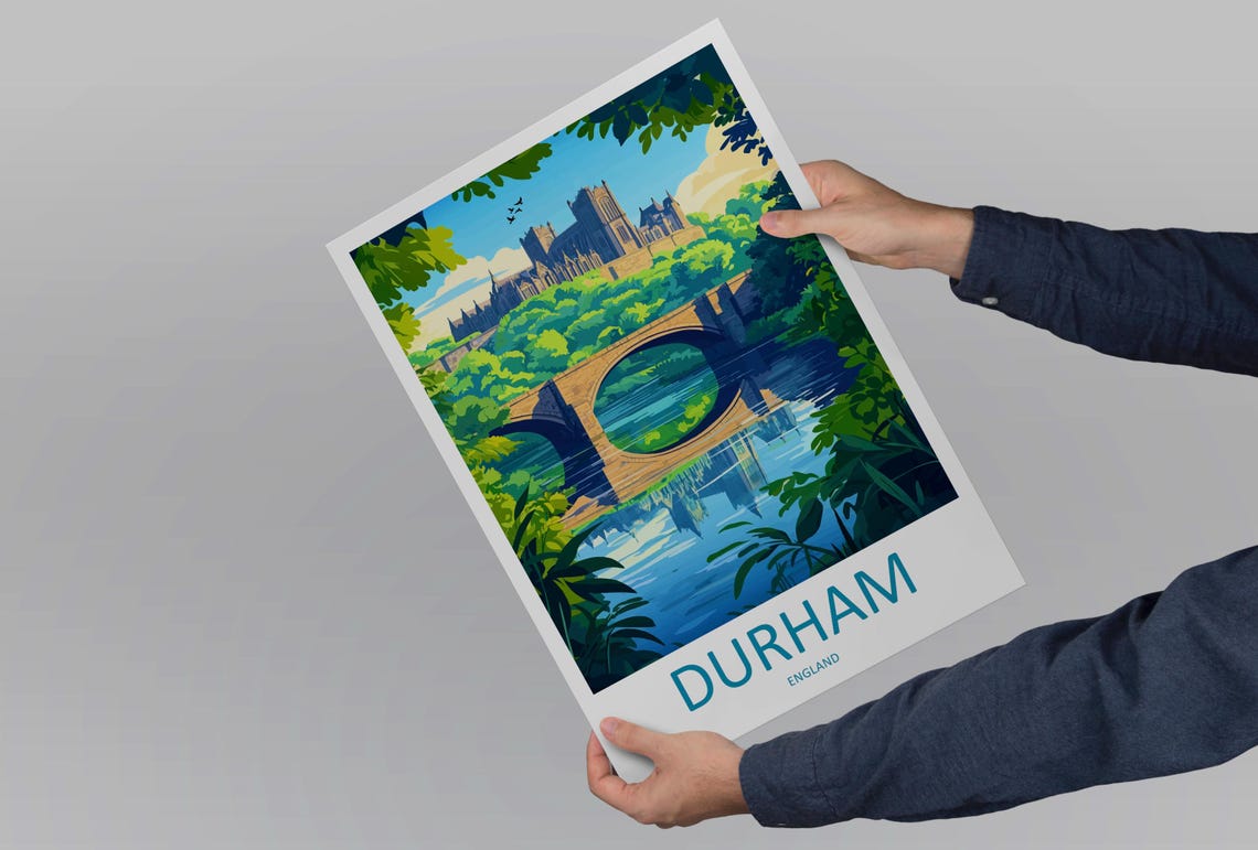 Durham Travel Poster England Wall Art Cathedral City Print Riverside ...