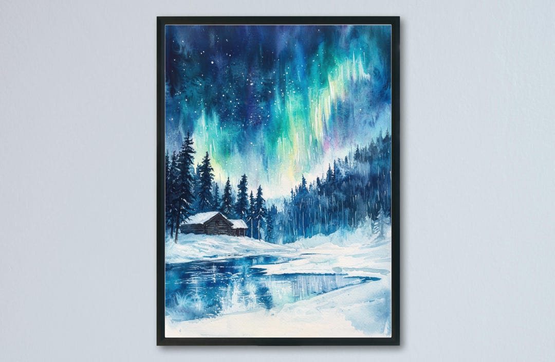 Lapland Watercolor Poster Lapland Travel Print Arctic Wall Art Snowy ...