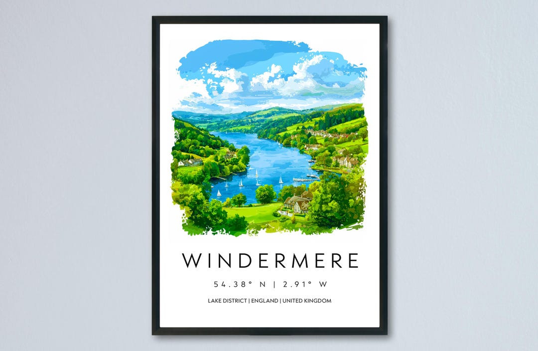 Windermere Watercolor Poster Windermere Lake District Travel Print Wall ...
