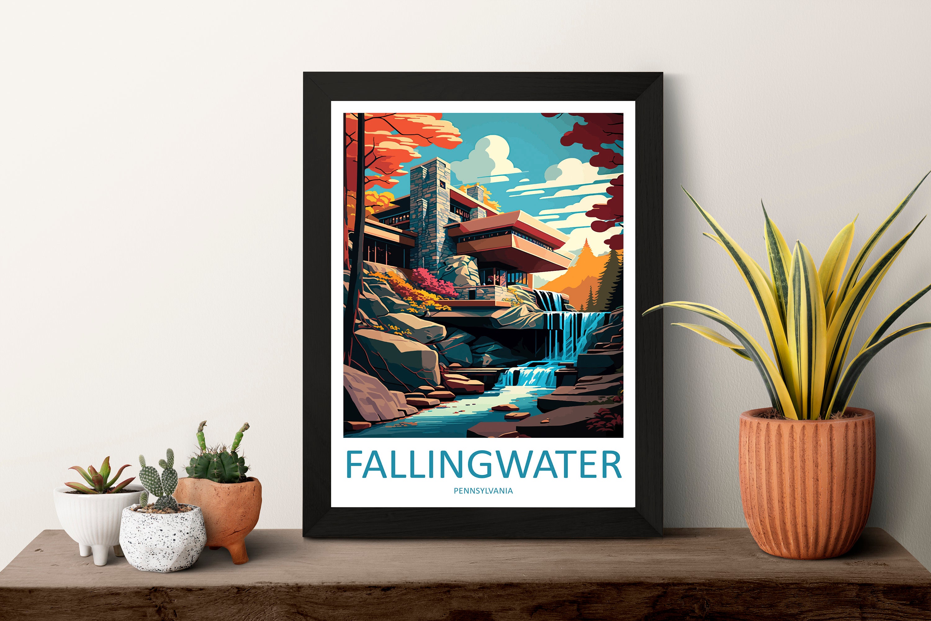 Fallingwater Travel Print Wall Art Fallingwater Wall Hanging Home Décor ...