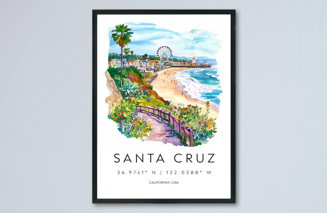 Santa Cruz Watercolor Poster Santa Cruz Travel Print California Wall ...