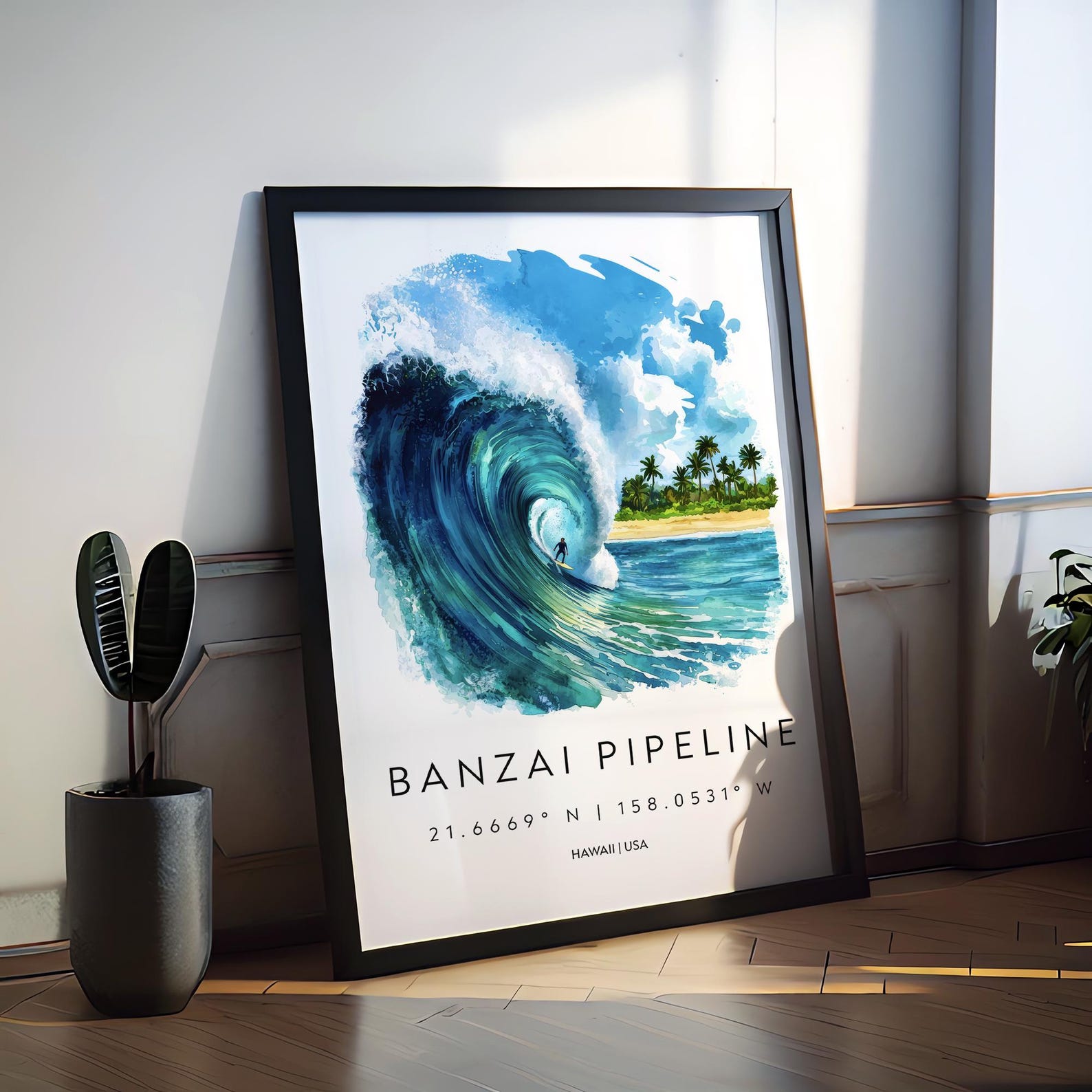 Banzai Pipeline Watercolor Poster Wall Art Banzai Pipeline Wall Hanging ...