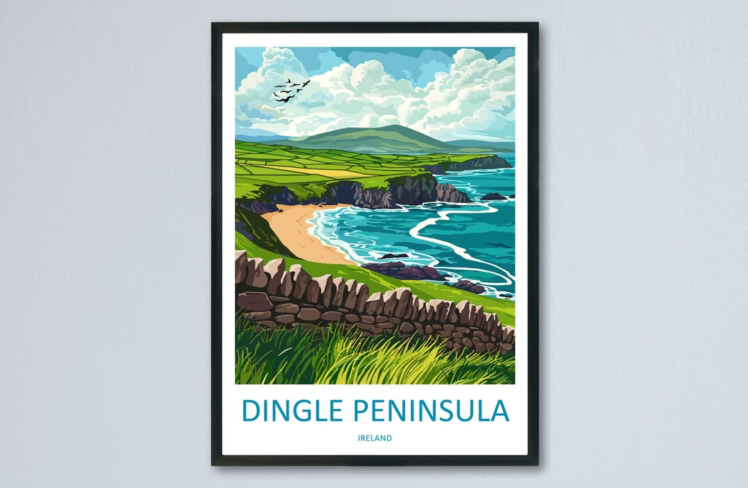 Dingle Peninsula Cartoon Travel Poster Ireland Wall Art Coastal ...