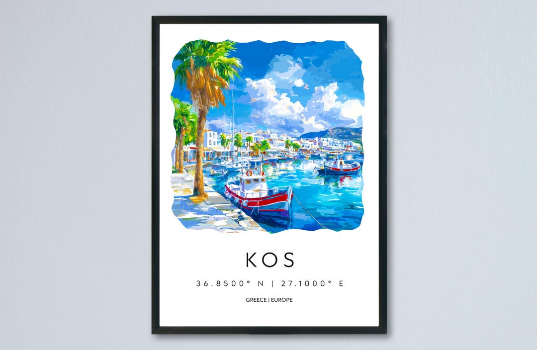 Kos Watercolor Poster Kos Greece Travel Print Wall Art Kos Home Decor ...