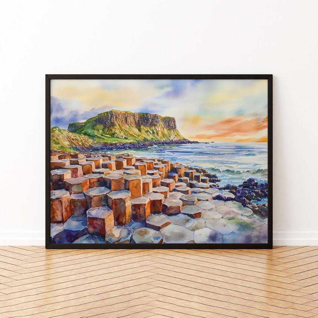 Giants Causeway Watercolor Poster Wall Art Giants Causeway Wall Hanging ...