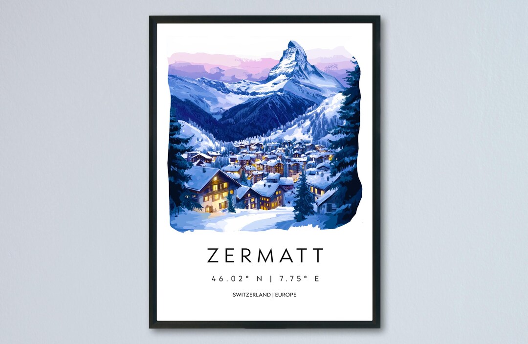Zermatt Watercolor Poster Wall Art Zermatt Wall Decor Home Décor ...