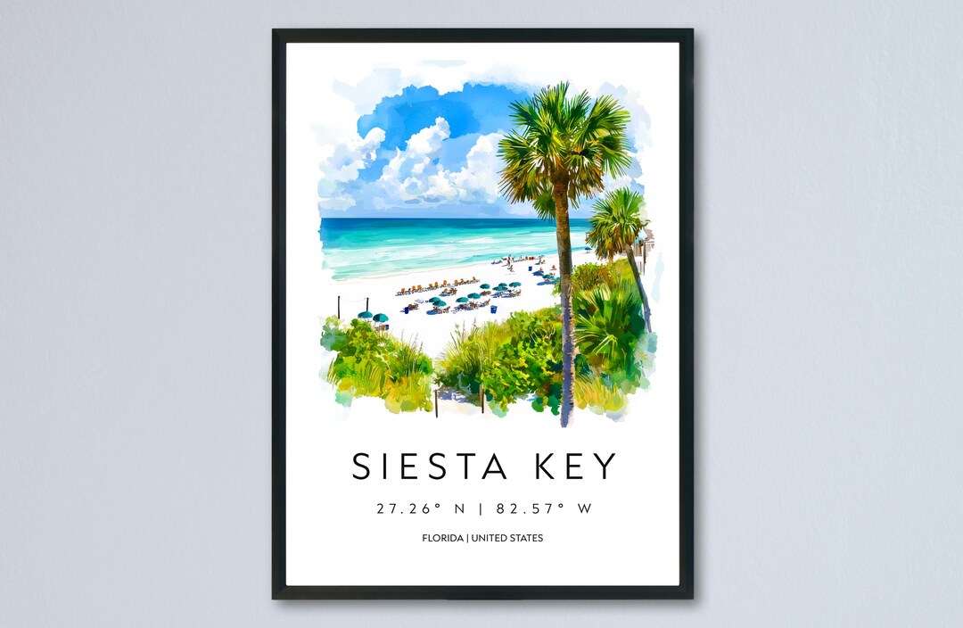 Siesta Key Watercolor Poster Wall Art Florida Home Décor USA Art Lover ...