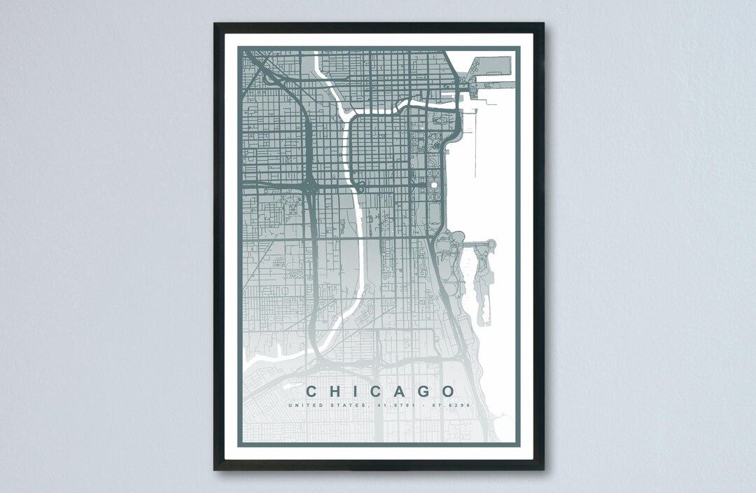 Chicago Map Print (8 COLOURS AVAILABLE) Chicago City Poster Illinois ...