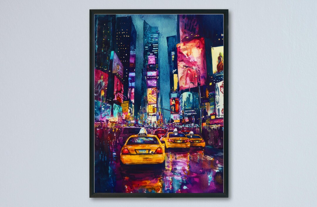 Times Square Watercolor Poster Wall Art Times Square Wall Hanging Home ...