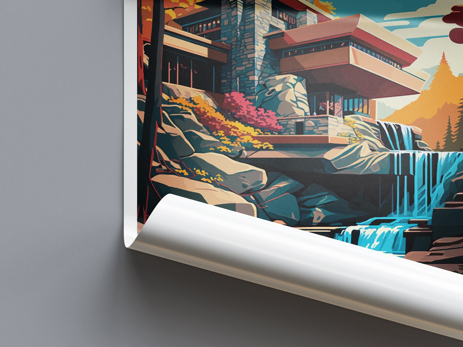 Fallingwater Travel Print Wall Art Fallingwater Wall Hanging Home Décor ...