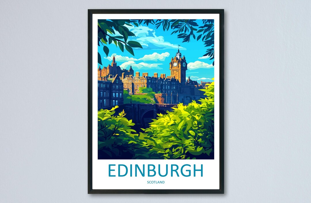 Edinburgh Travel Poster Scotland Wall Art Historic City Print Castle ...