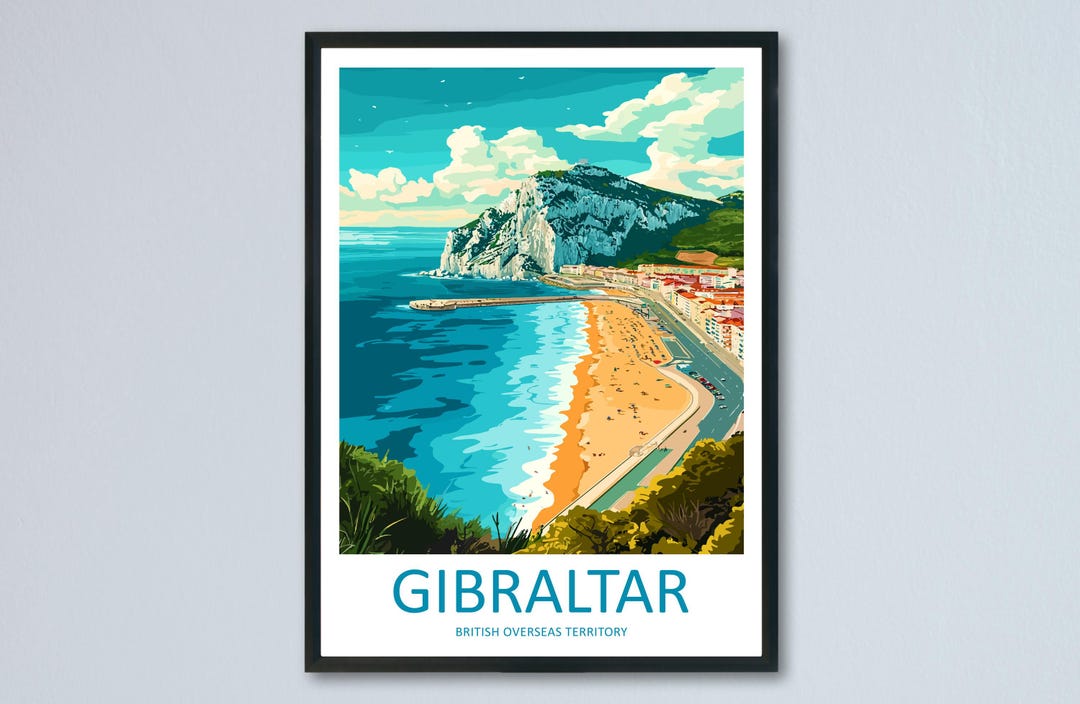 Gibraltar Travel Poster Europe Wall Art Rock View Print Coastal Scene ...