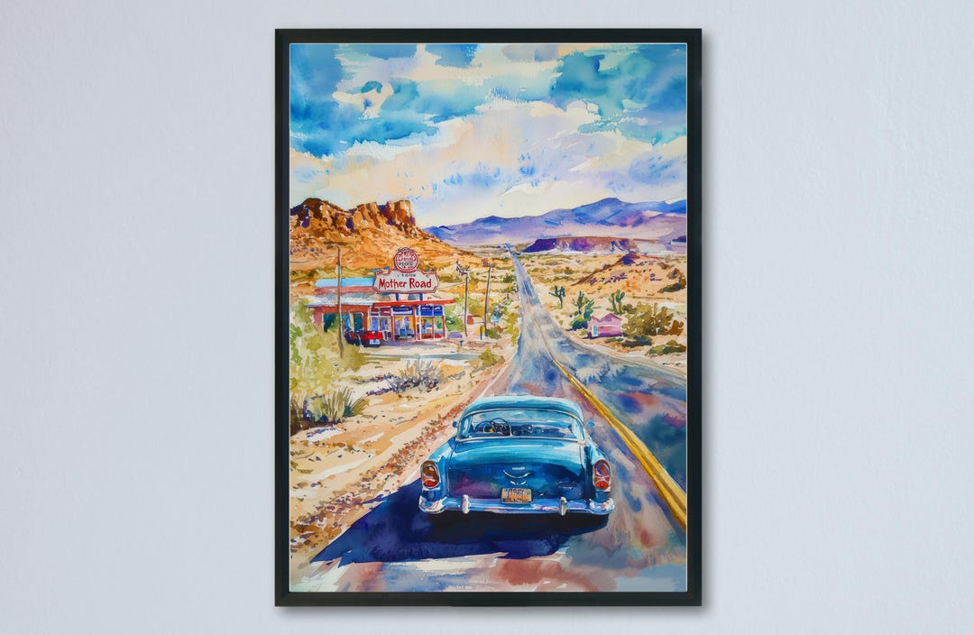 Route 66 Watercolor Poster Wall Art Route 66 Wall Hanging Home Décor ...