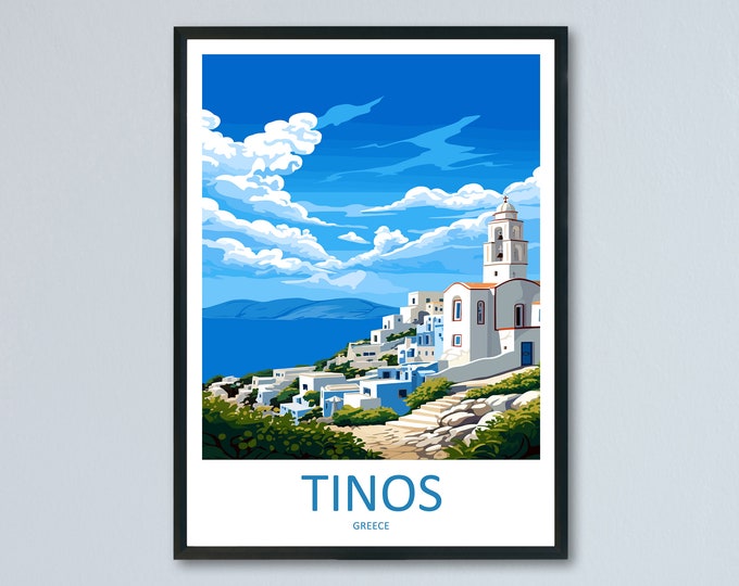 Tinos Island Geometric Wall Art Print Linoleum Original Artwork Linocut ...