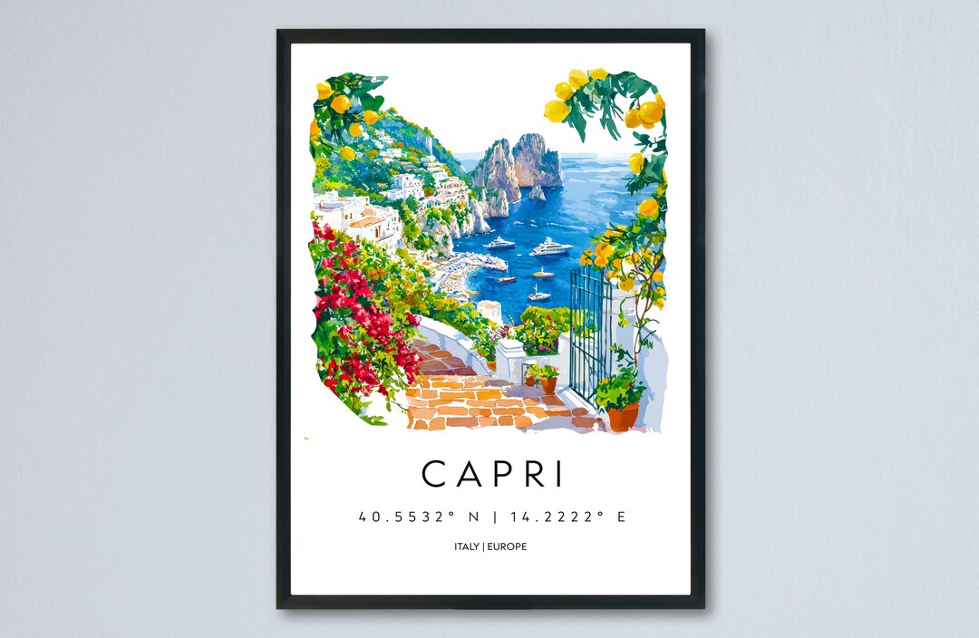 Capri Watercolor Poster Capri Italy Travel Print Wall Art Capri Home ...