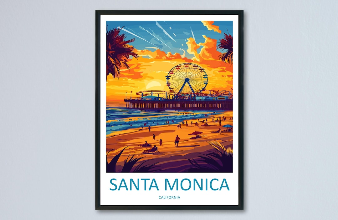 Santa Monica Travel Poster California Wall Art Coastal City Print ...