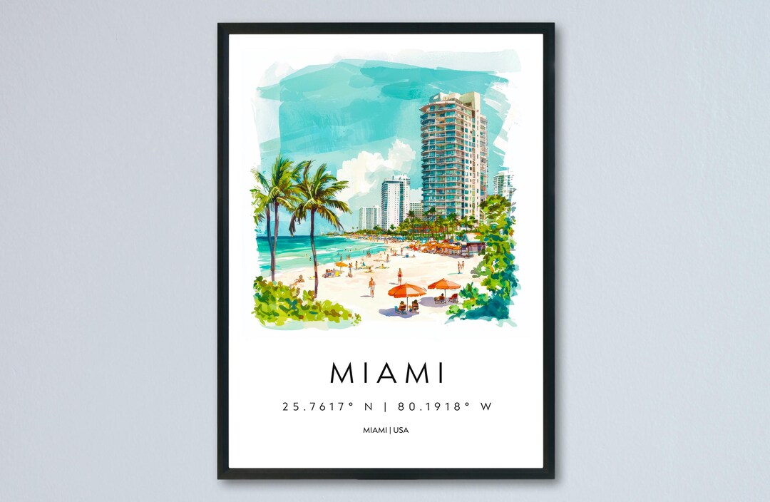 Miami Watercolor Poster Miami Travel Print Miami Wall Art Miami ...