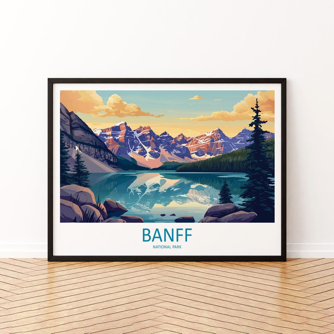 Banff Canada Landscape Travel Poster Scenic Mountain Lake Wall Art ...