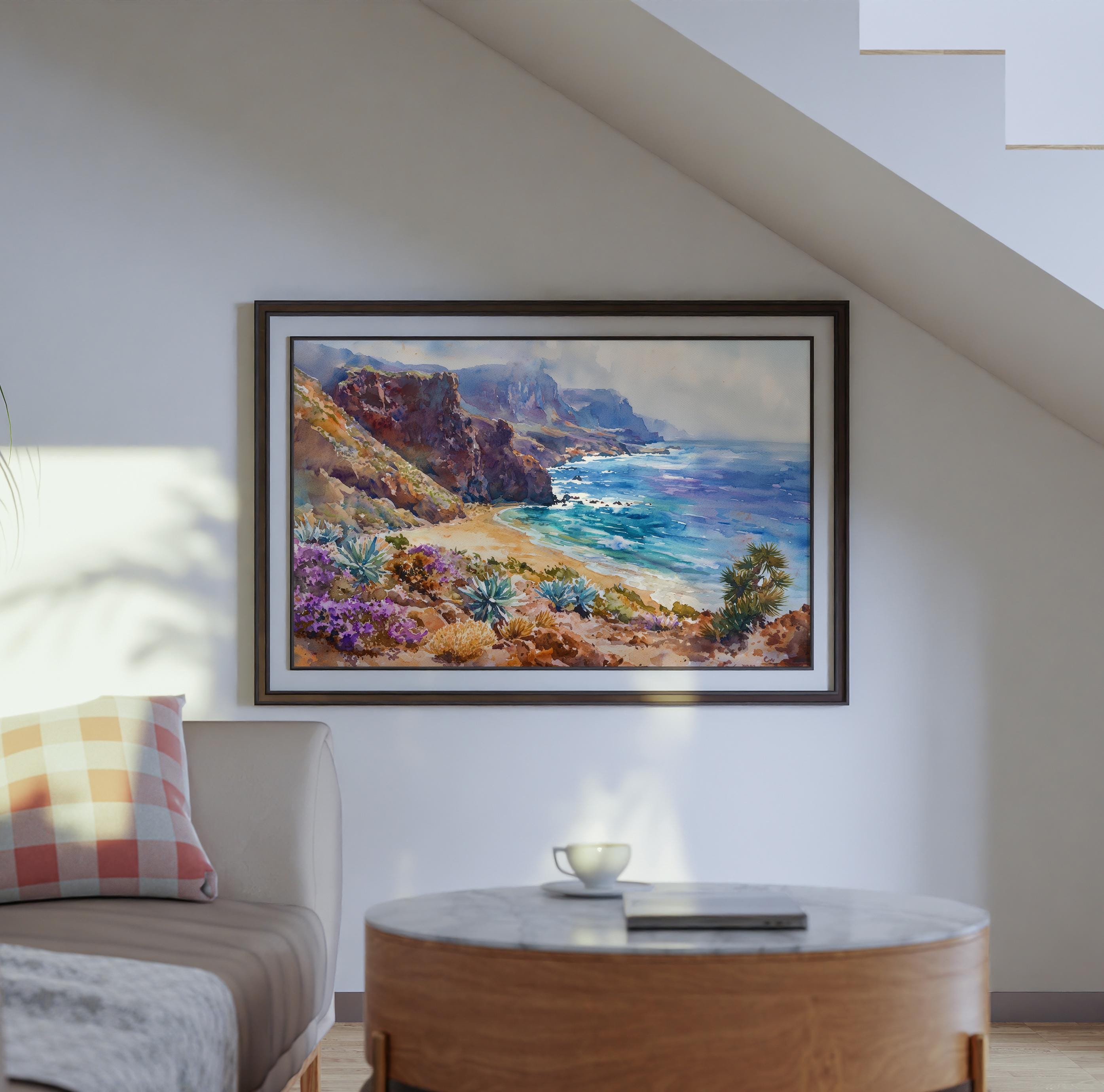 Tenerife Watercolor Poster Landscape Wall Art Tenerife Wall Hanging ...