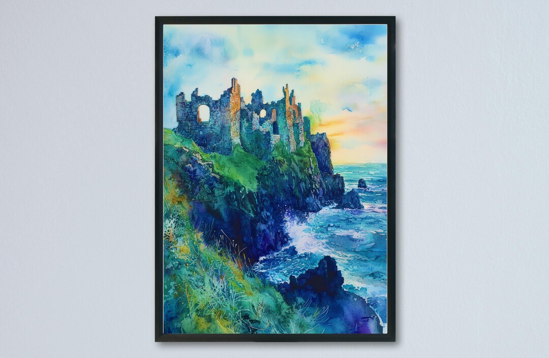 Dunluce Castle Watercolor Poster Wall Art Dunluce Castle Wall Hanging ...
