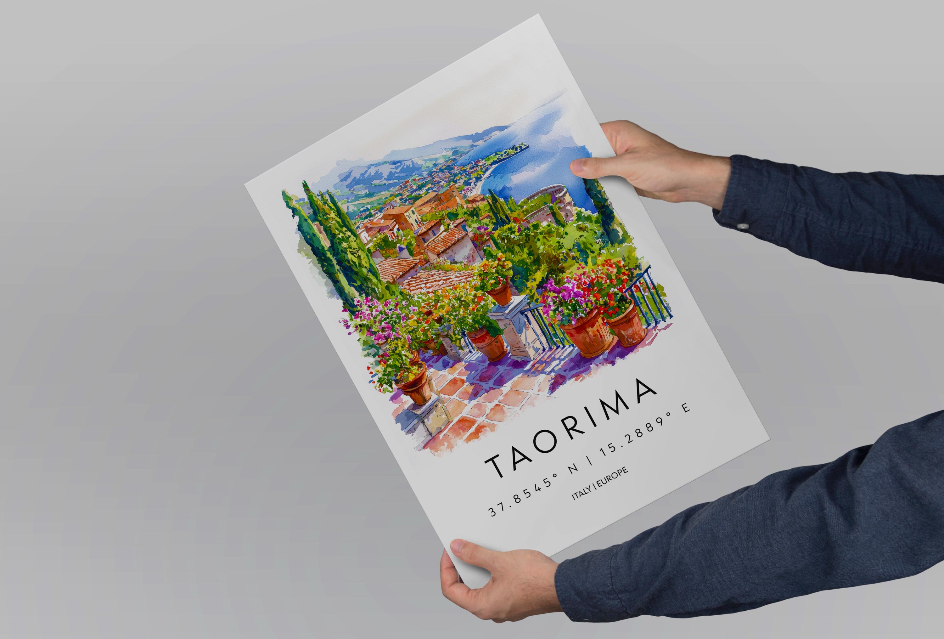Taormina Watercolor Poster Taormina Travel Print Taormina Wall Art ...
