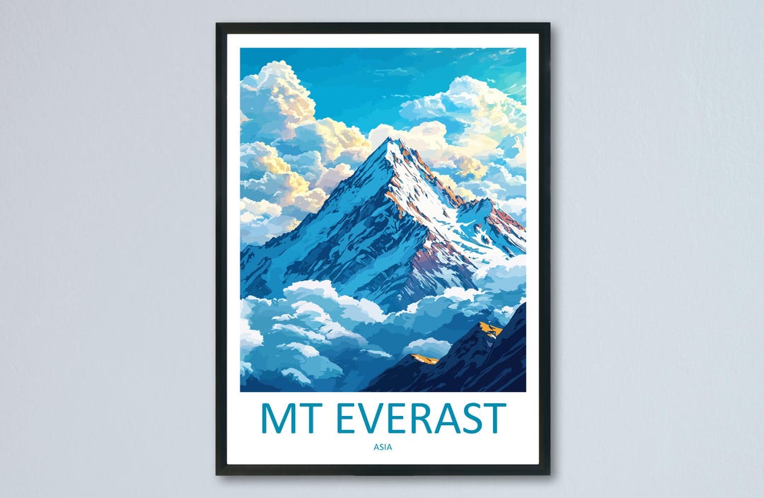Mount Everest Travel Poster Himalayas Wall Art Mountain Peak Print ...