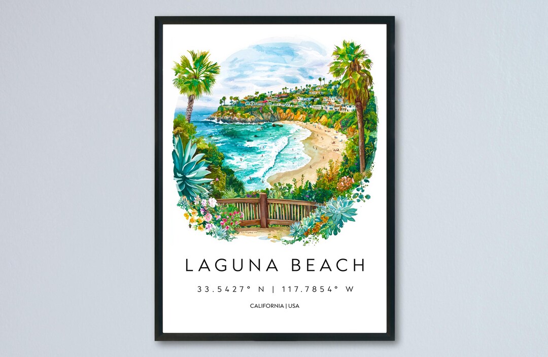 Laguna Beach Watercolor Poster Laguna Beach Travel Print California ...