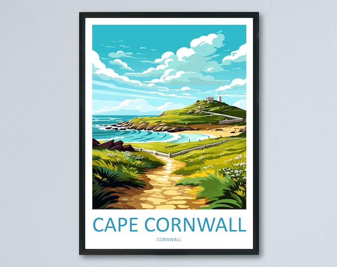Cape Cornwall Print Colorful Poster|cape Cornwall Wall Art|cape Cornwall Travel Poster Gift ...