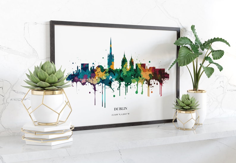 Dublin Watercolour Skyline Print Dublin Cityscape Dublin Home Décor Art ...
