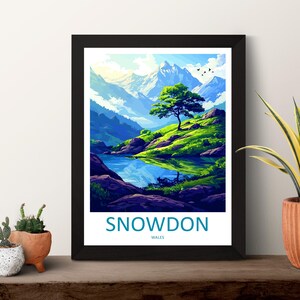 Snowdon Travel Poster Wales Wall Art Mountain Peak Print Scenic Trail ...