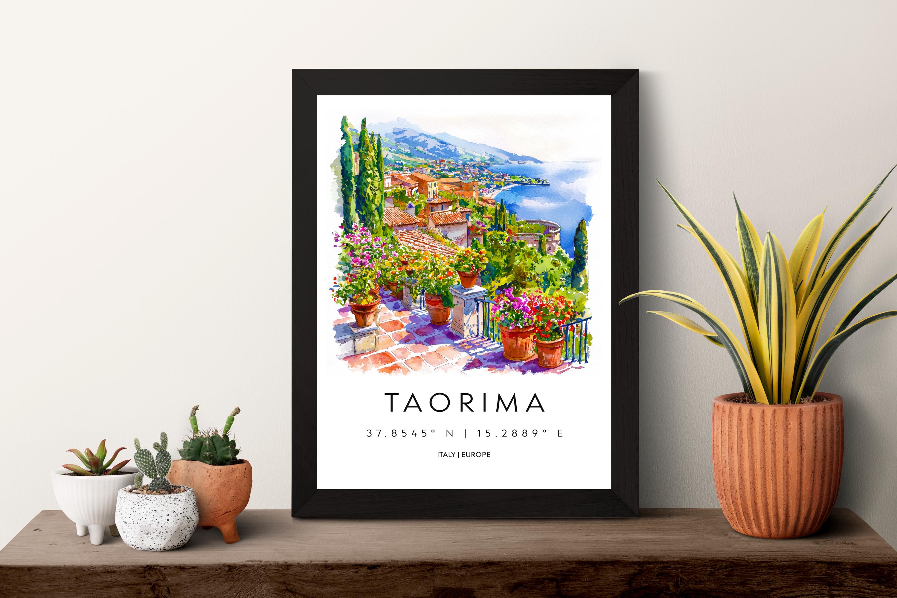 Taormina Watercolor Poster Taormina Travel Print Taormina Wall Art ...