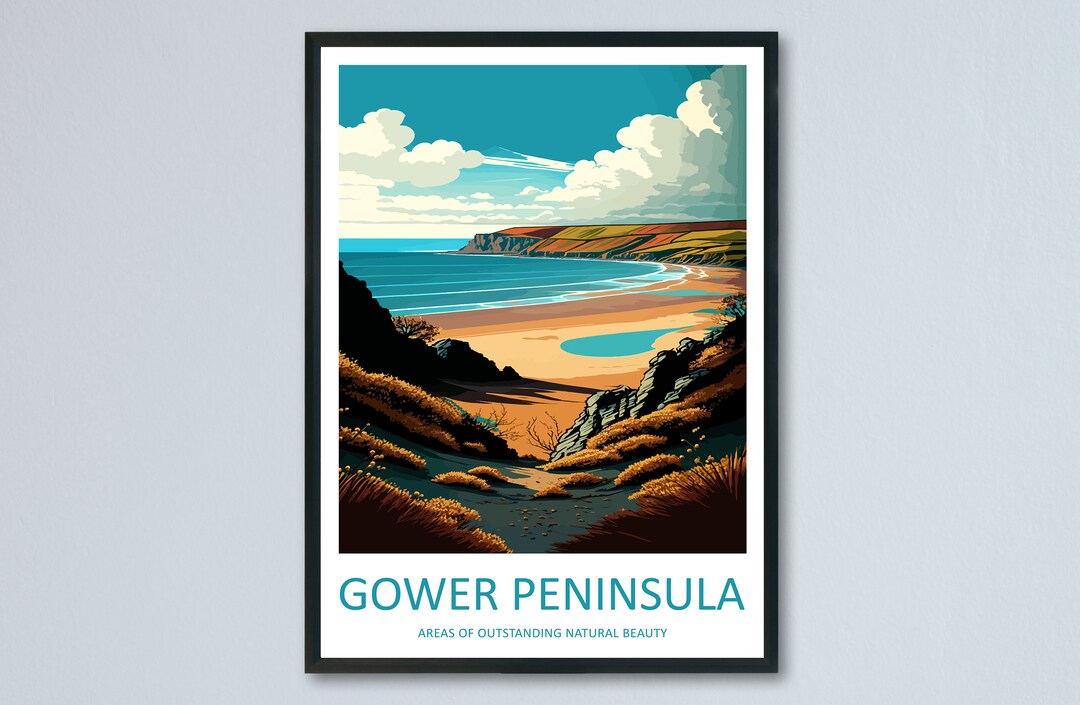 Gower Peninsula Travel Print Wall Art Gower Peninsula Wall Hanging Home ...