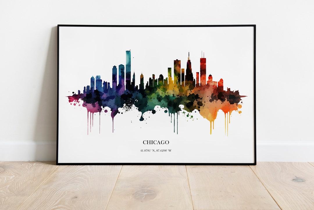 Chicago Watercolour Skyline Print Chicago Cityscape Chicago Home Décor ...