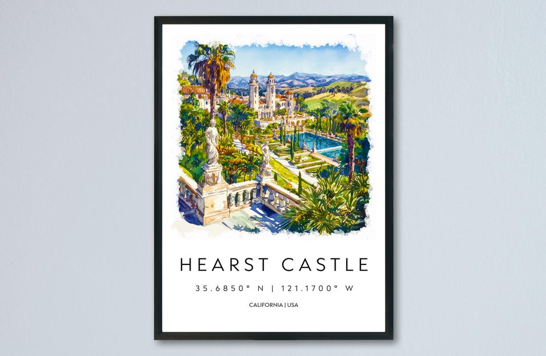 Hearst Castle Watercolor Poster Hearst Castle Travel Print California ...