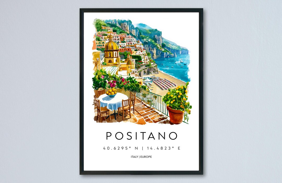 Positano Watercolor Poster Positano Italy Travel Print Wall Art ...
