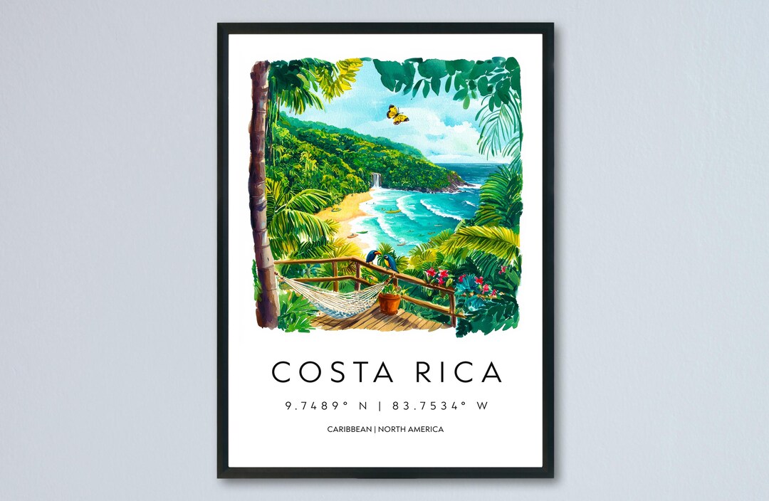 Costa Rica Watercolor Poster Costa Rica Travel Print Costa Rica Wall ...