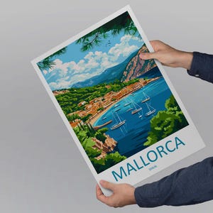Mallorca Travel Poster Spain Wall Art Island View Print Coastal Scene ...