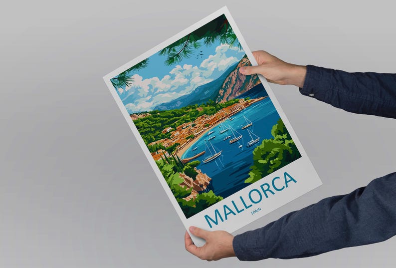 Mallorca Travel Poster Spain Wall Art Island View Print Coastal Scene ...